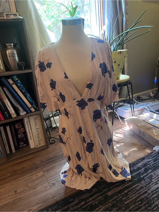 Free People | Dresses | Free People Cream Mini Dress With Blue Floral ...